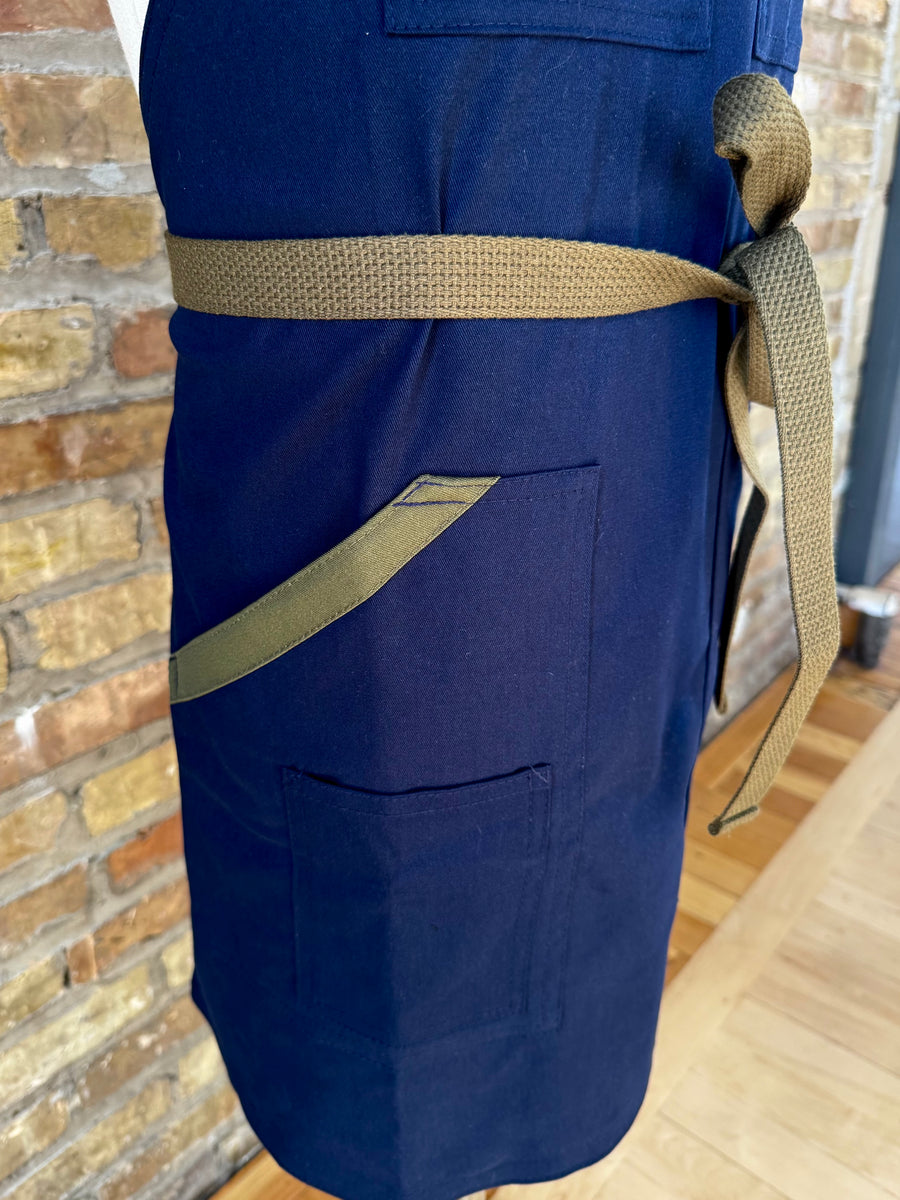 Olive on Navy – Craftmade Aprons